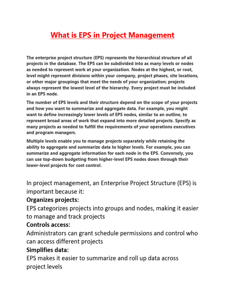 Understanding EPS in Project Management | PDF