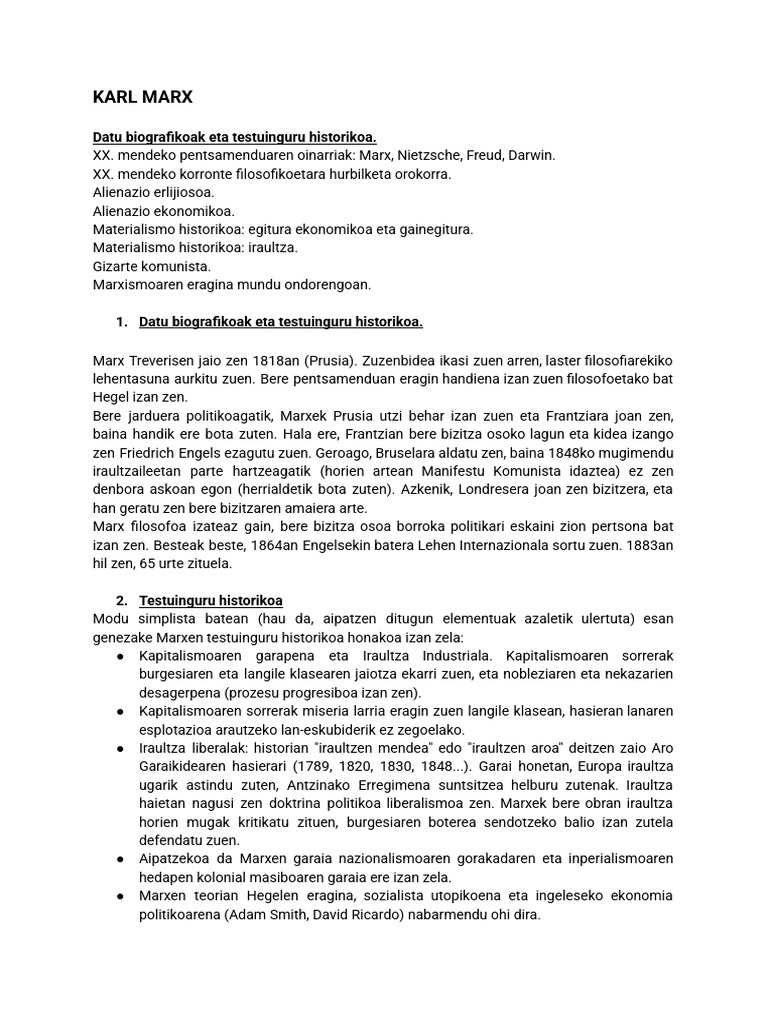 Copia de KARL MARX (Apunteak) | PDF
