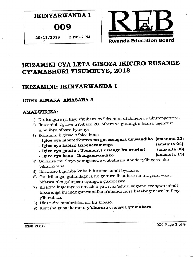 2018 Ikinyarwanda I OL | PDF