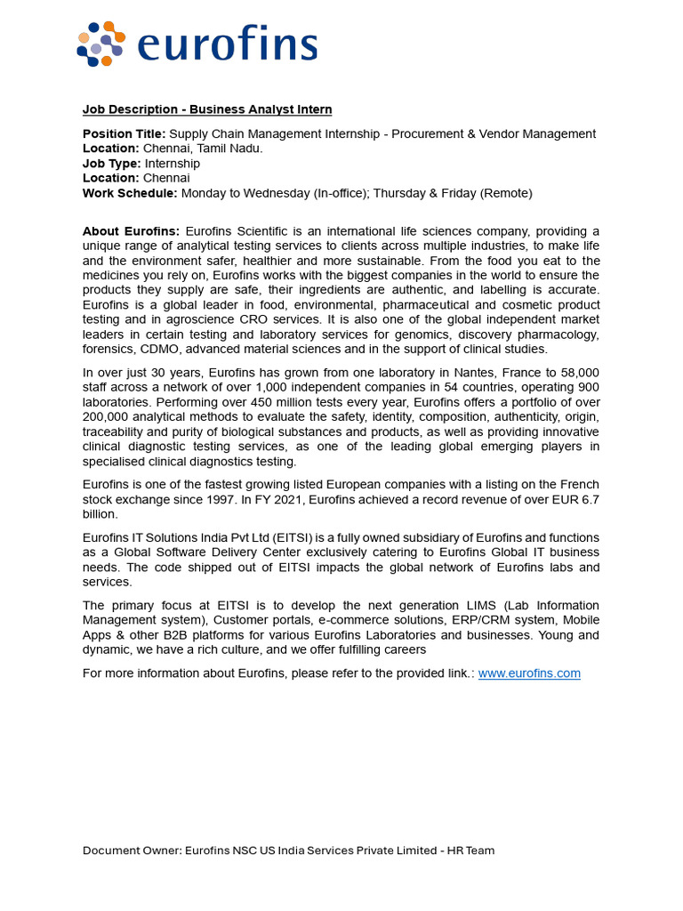 Supply Chain Management - Intern JD SBSVSWVW | PDF | Supply Chain ...