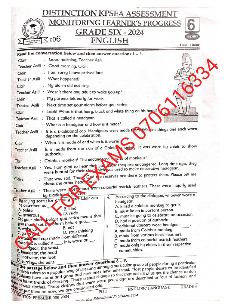Distinction Grade 6 English 006 | PDF