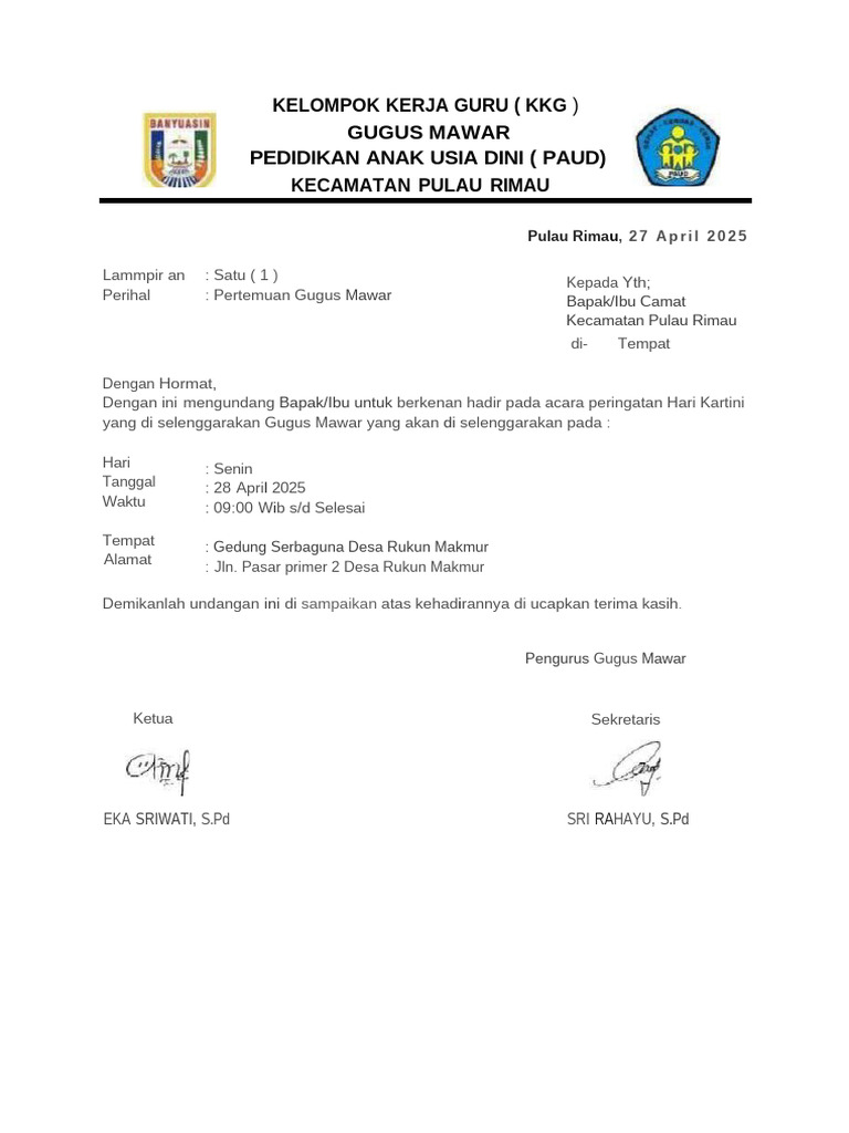 Undangan Kartini Camat | PDF