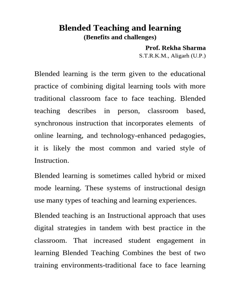 Benefits and Challenges of Blended Teaching | PDF