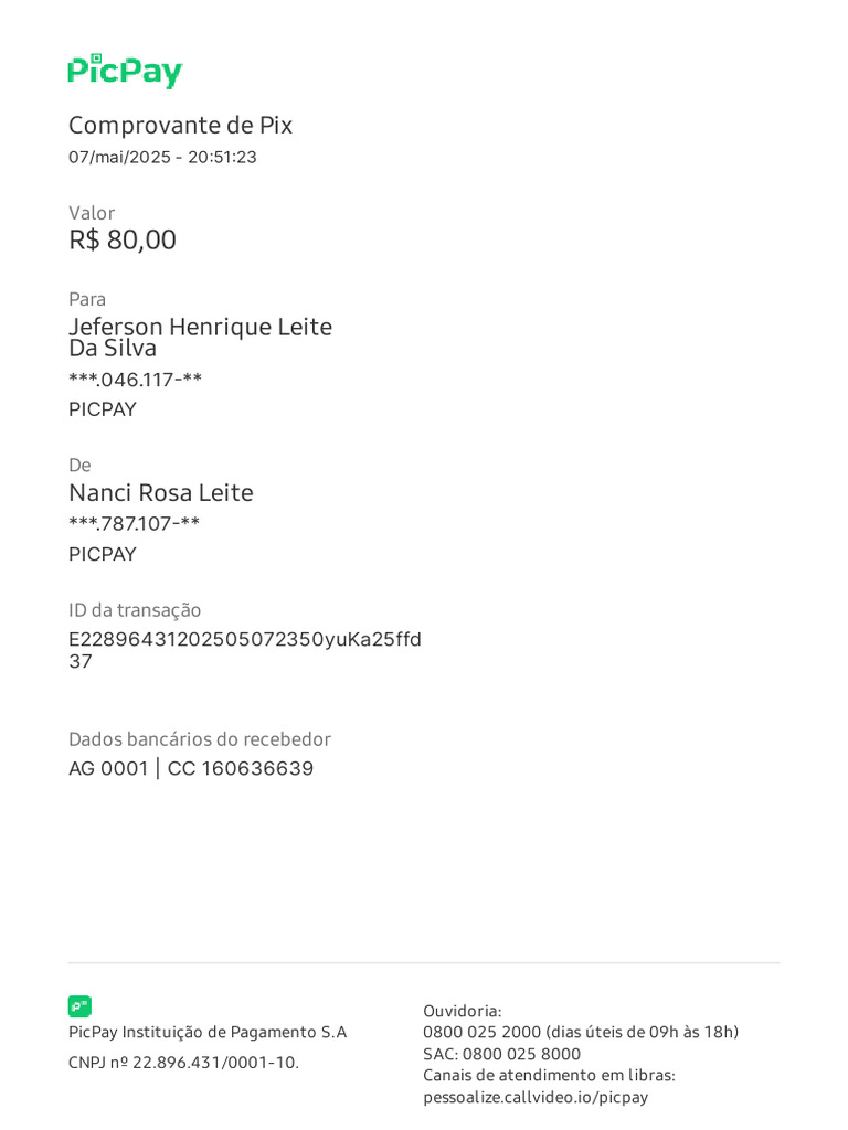 Comprovante Picpay PIX 07052025205129$ | PDF
