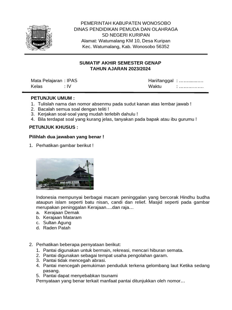 Soal Sas Ipas Kelas 4 Semester Genap Fix | PDF