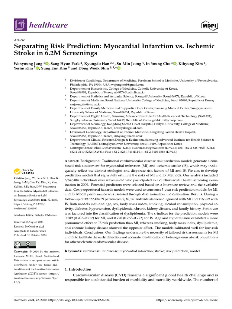 Separating Risk Prediction Myocardial Infarction V | PDF ...