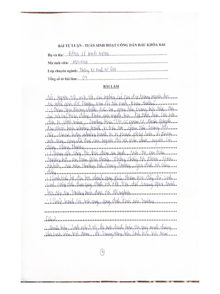Bài Tự Luận - Tuàn Sinh Hoạt Công Dân Đàu Khóa K66 | PDF