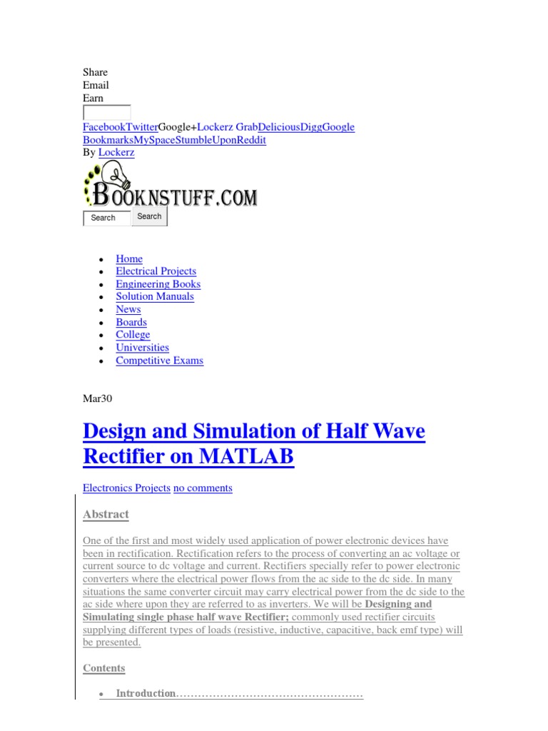Design and Simulation of Half Wave Rectifier On MATLAB | PDF ...