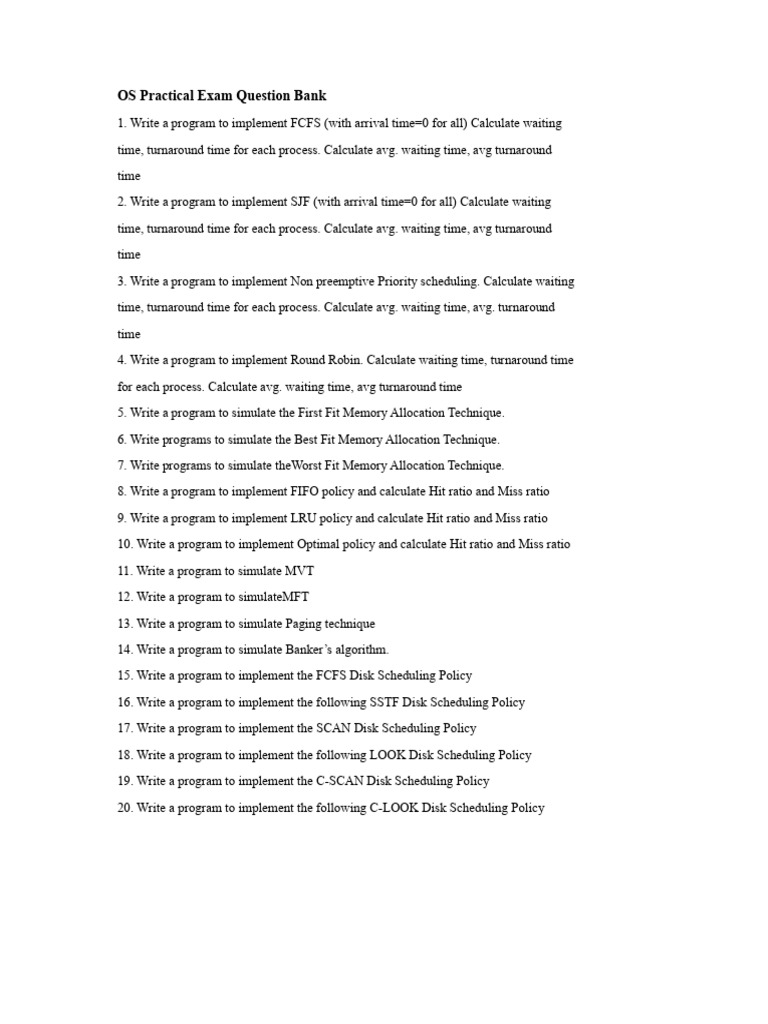 OS Practical Exam Question Bank Practice Questions | PDF | Scheduling ...