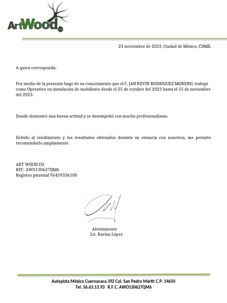 CARTA Recomendacion Firmada | PDF