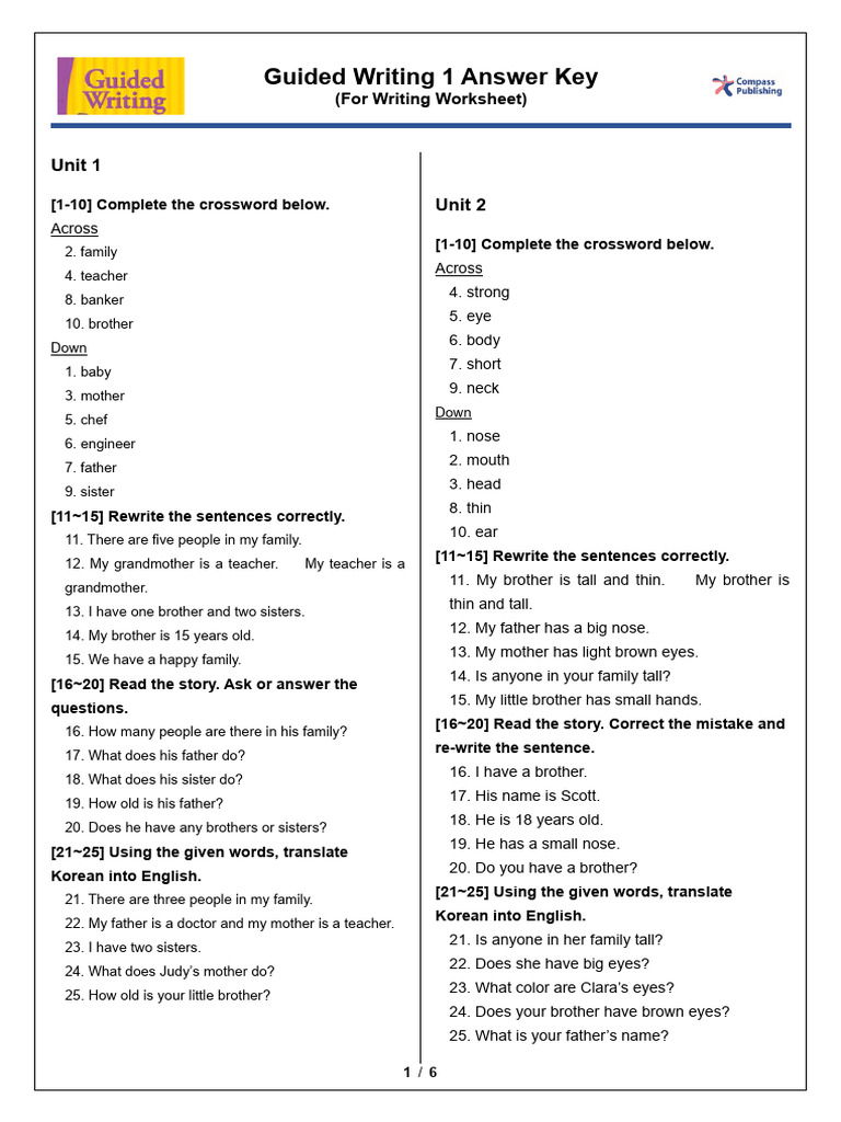 Guided Writing 1 - Writing Worksheet - Answer Key | PDF | Classroom | Fruit