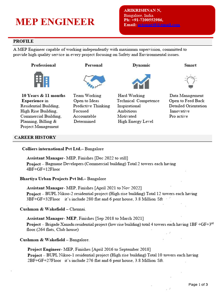 Ari Krishnan N MEP 10 Years Experience | PDF