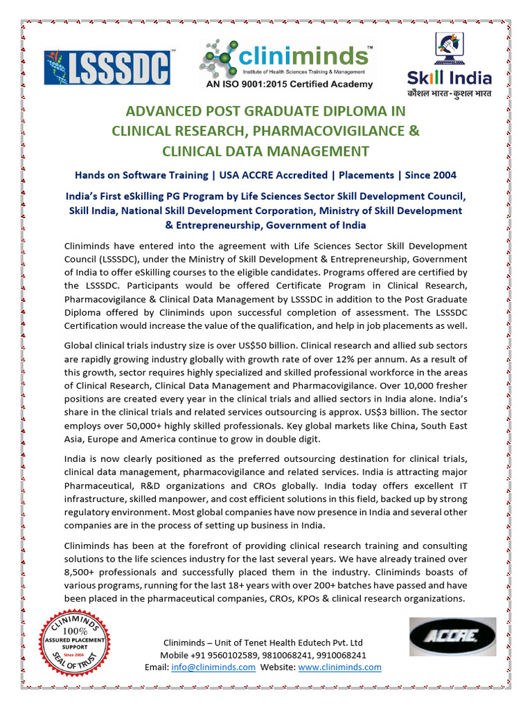 Cliniminds LSSSDC Course Brochure | PDF | Pharmacovigilance | Clinical ...