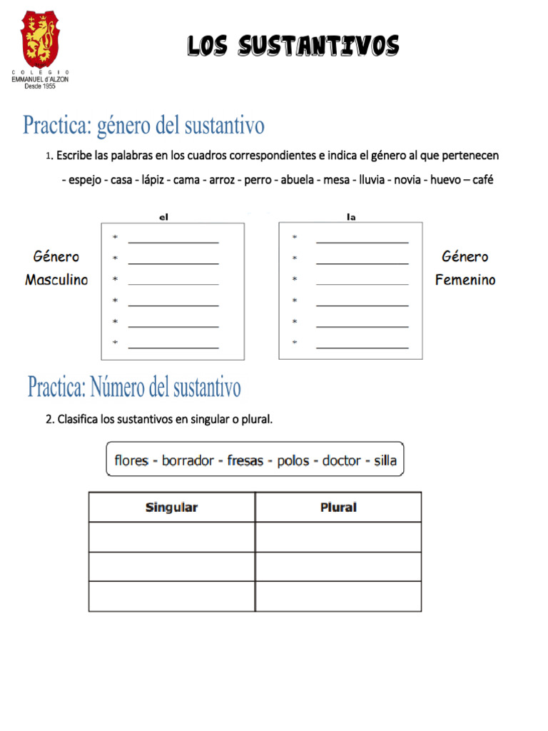 Actividad Género y Número de Los Sustantivos | PDF