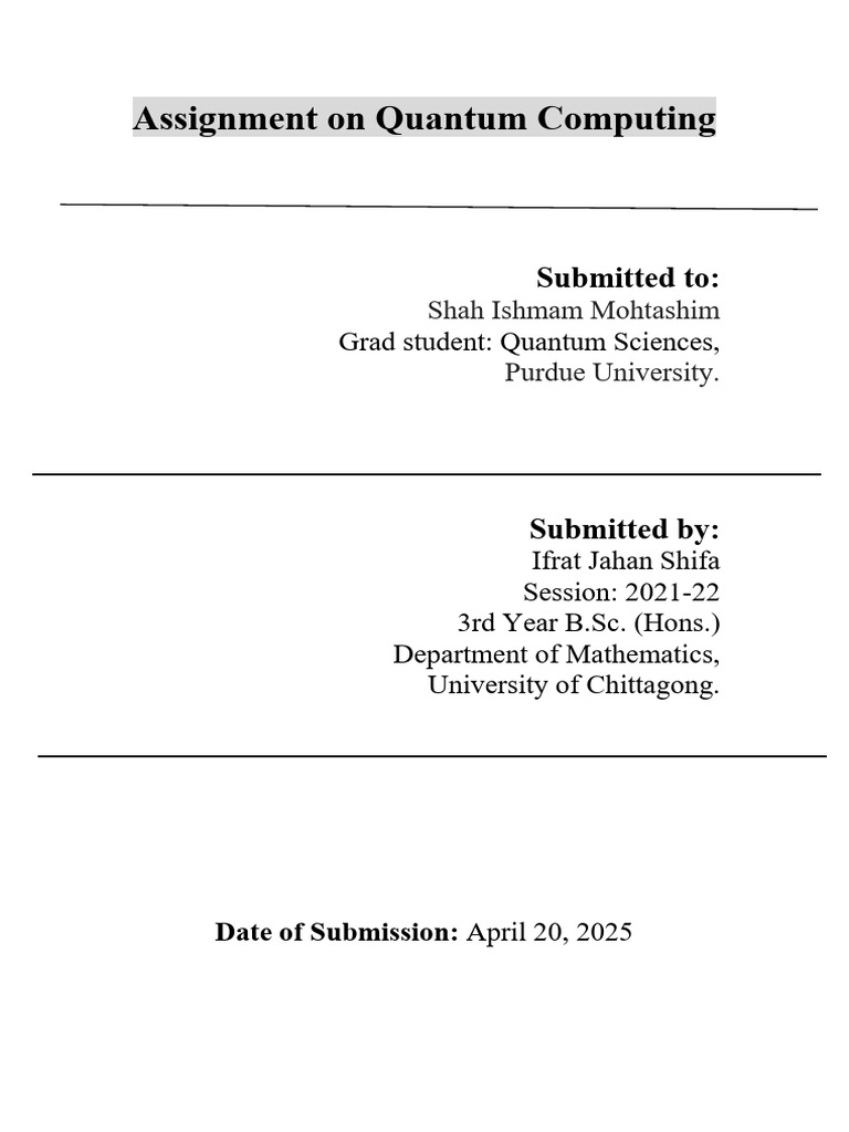 Assignment on Quantum Computing Cover Ifrat | PDF