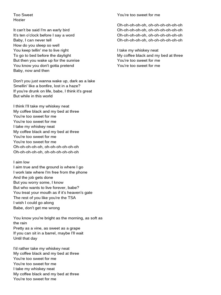 Hozier's "Too Sweet" Lyrics Analysis | PDF