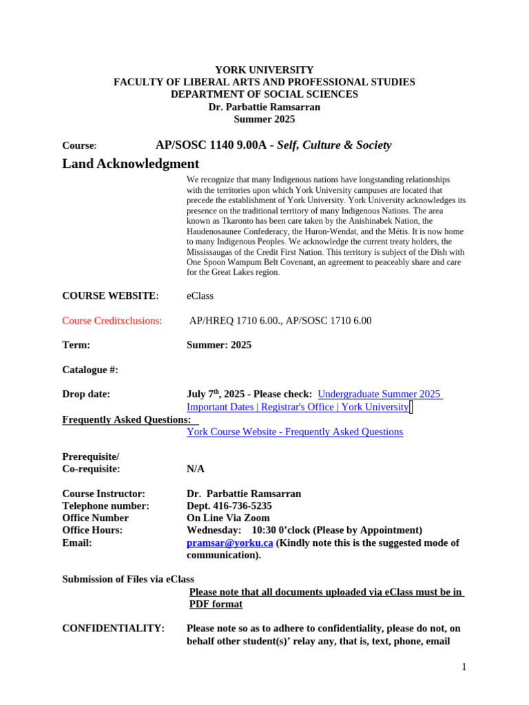 SOC 1140: Self, Culture & Society Course | PDF | Lecture ...