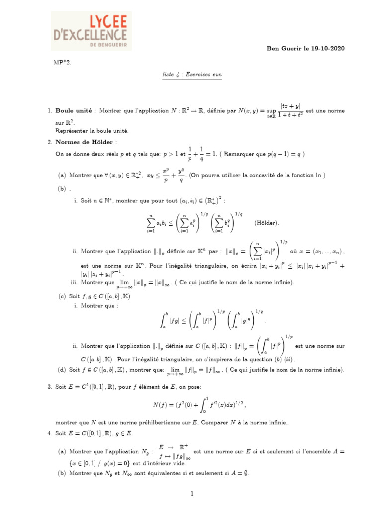 Exercices sur les normes et espaces vectoriels | PDF | Compacité ...