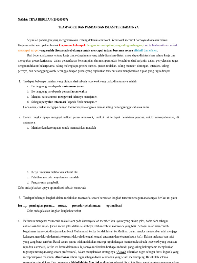 Teamwork Online Trya Berlian | PDF