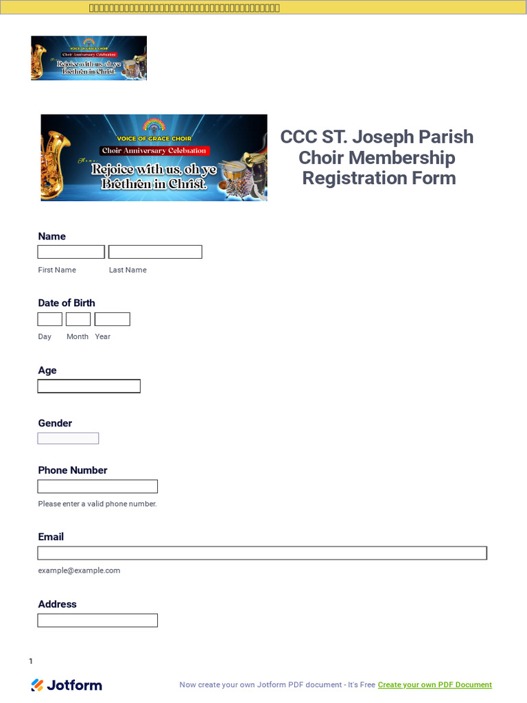 CCC St. Joseph Choir Registration Form | PDF