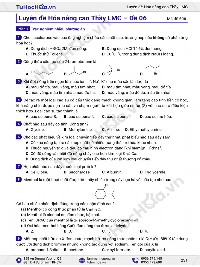 606. Luyện đề Hóa Thầy LMC 06 | PDF