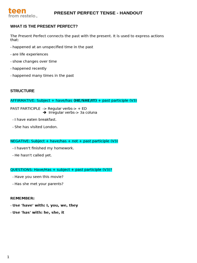 Present Perfect Tense Explained | PDF