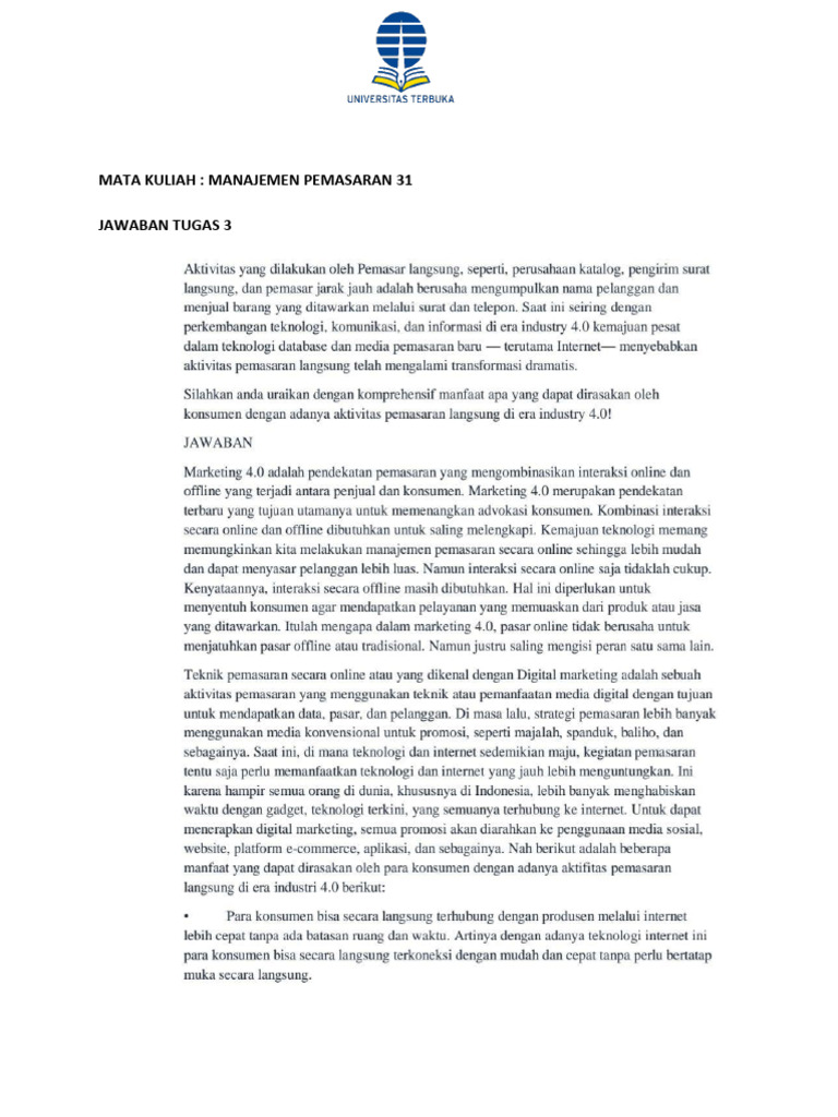Tugas 3 Manajemen Pemasaran | PDF
