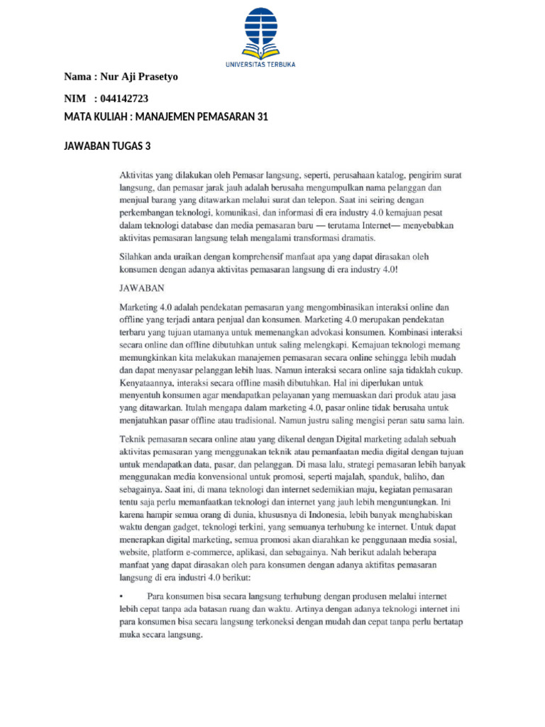 Tugas 3 Manajemen Pemasaran | PDF