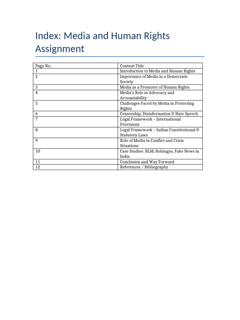Media and Human Rights Index | PDF