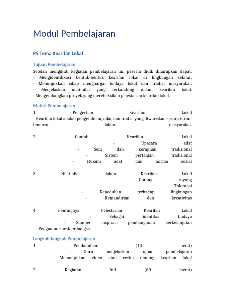 Modul P5 Kearifan Lokal untuk SMA | PDF