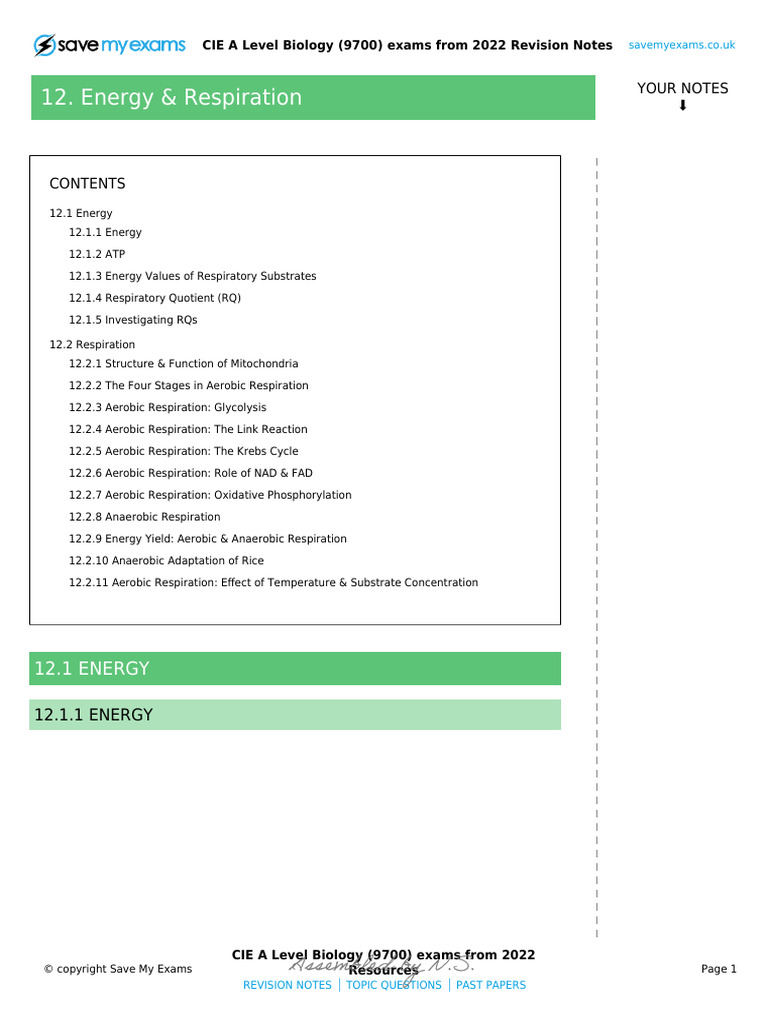A Level CIE Biology Notes | PDF | Cellular Respiration | Adenosine ...