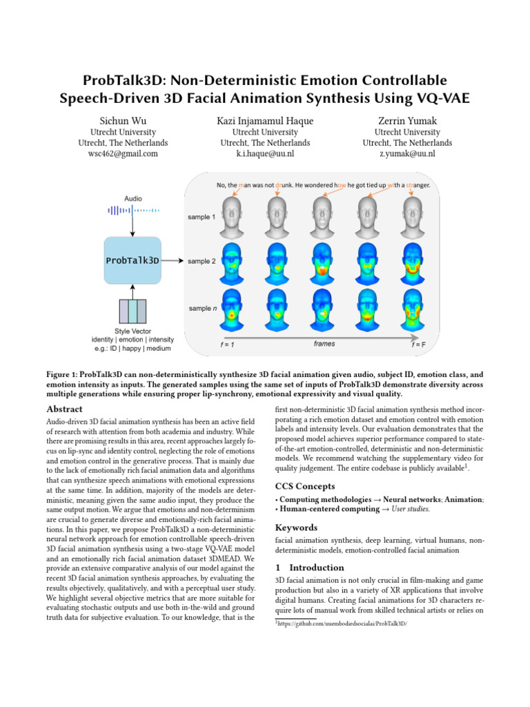 ProbTalk3D: Emotion-Controlled 3D Animation | PDF | Data Compression ...