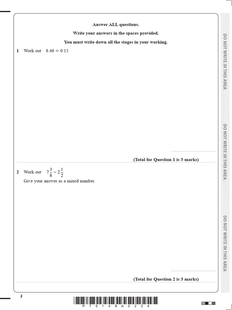 Non Calculator Practice Sheet | PDF