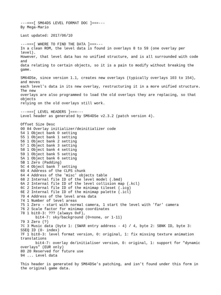 SM64DS Level Format Doc v2.3.2 | PDF | String (Computer Science ...