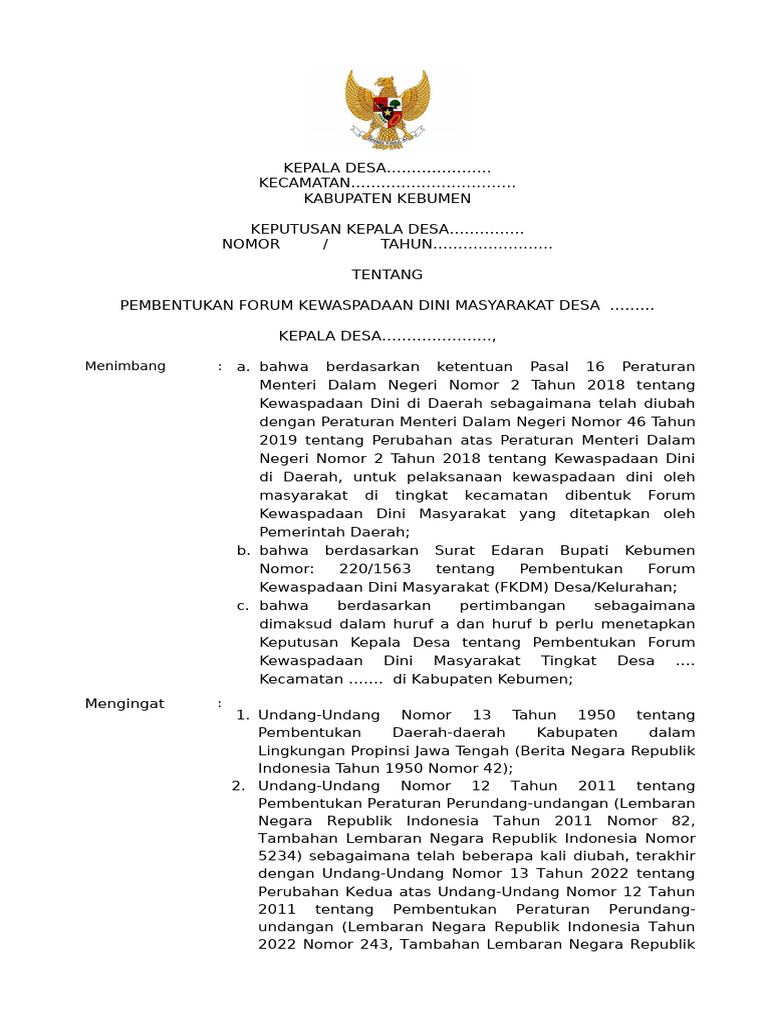 Contoh SK Kepala Desa TTG FKDM Desa | PDF