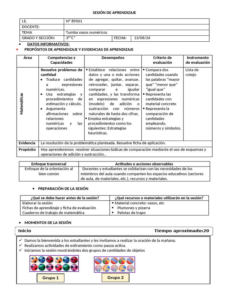 Sesión Matema Jugamos Tumbalatas | PDF | Aprendizaje | Cognición