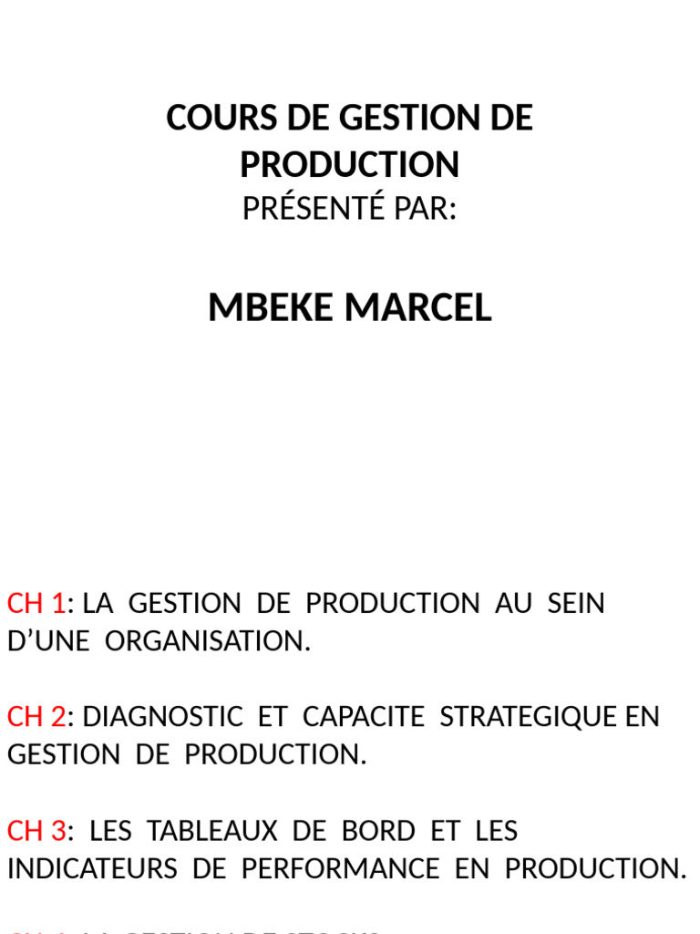 Gestion de Production : Concepts Clés | PDF | Stock | Business