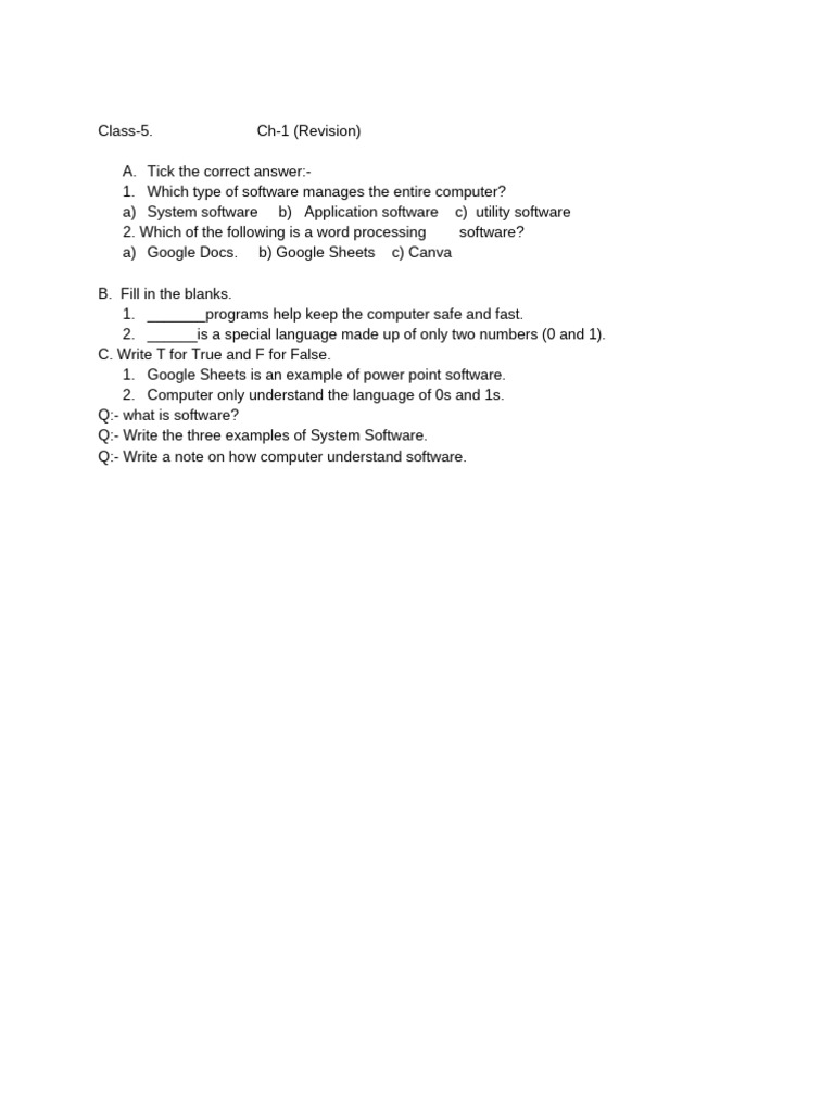 Class 5 (Revision CH 1) | PDF