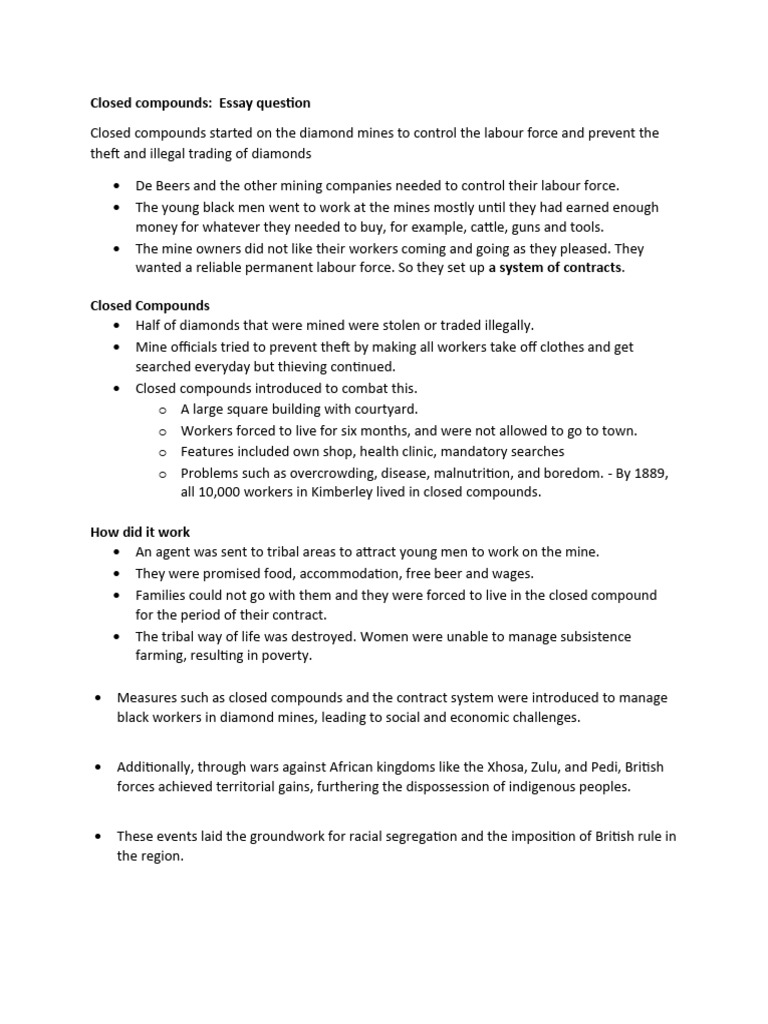 Compound System History Grade 8 - Essay Question | PDF | Migrant Worker ...