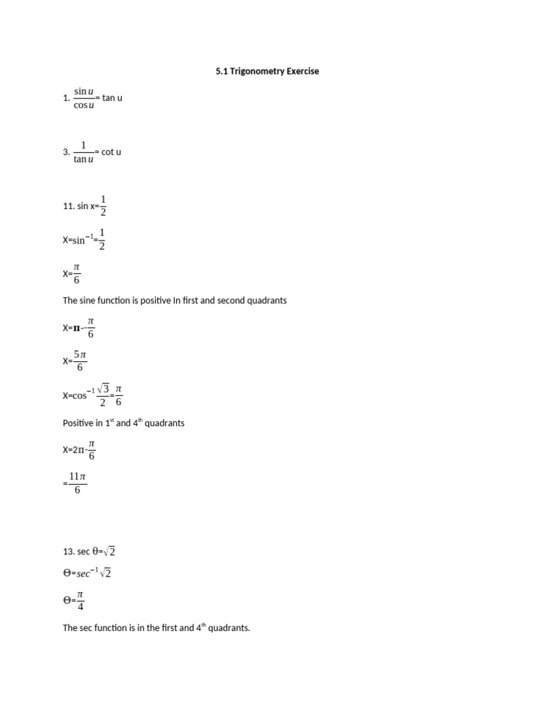 Trigonometry Excercise | PDF | Trigonometric Functions | Mathematical ...