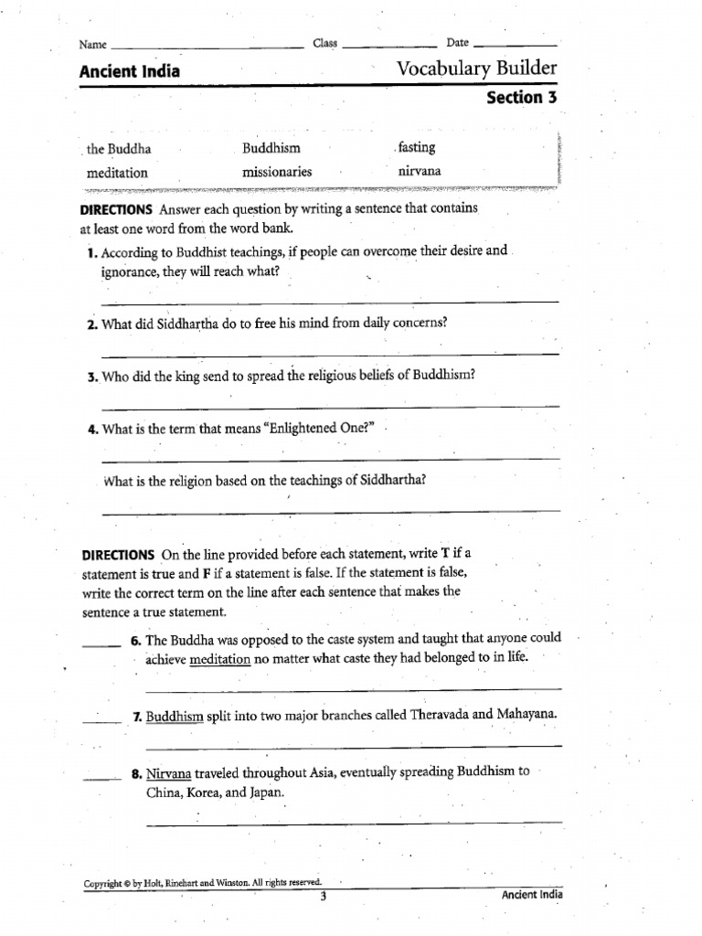 Jerik Dean - Ancient India Vocab Builder Section 3 | PDF