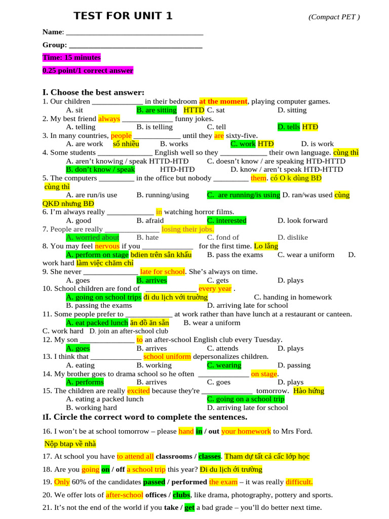 Unit 1 English Test Questions | PDF