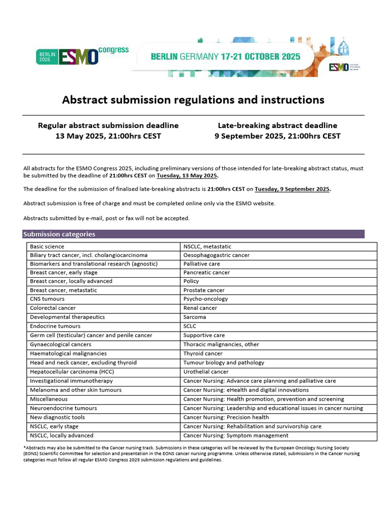 ESMO 2025 Abstract Regulations FINAL | PDF | Cancer | Abstract (Summary)