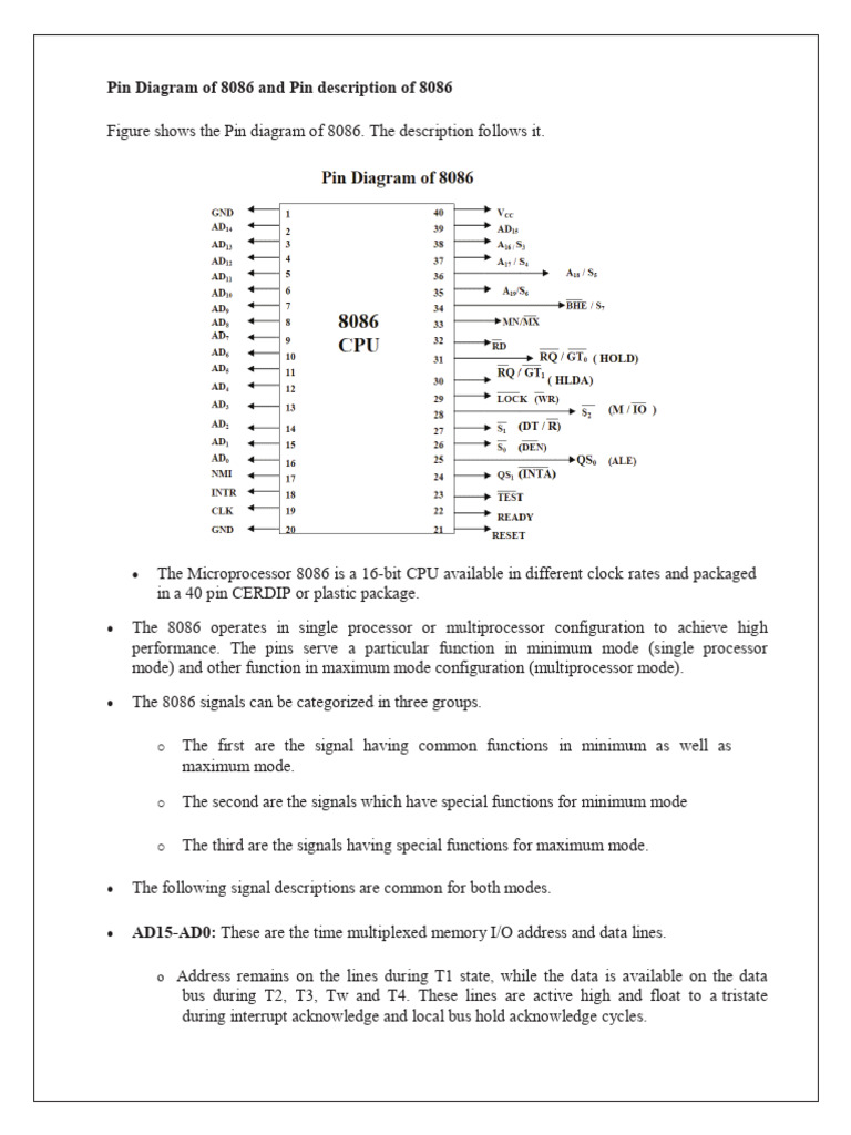 8086 pin diagram and its configration_2 | PDF | Central Processing Unit | Input/Output