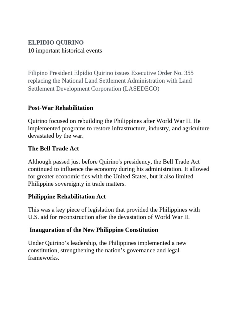President Elpidio Quirino | PDF | Philippines | Cold War
