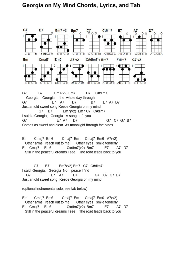 Georgia on My Mind: Chords & Lyrics | PDF