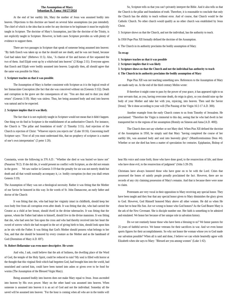 The Assumption of Mary Article | PDF | Mary, Mother Of Jesus | Bible