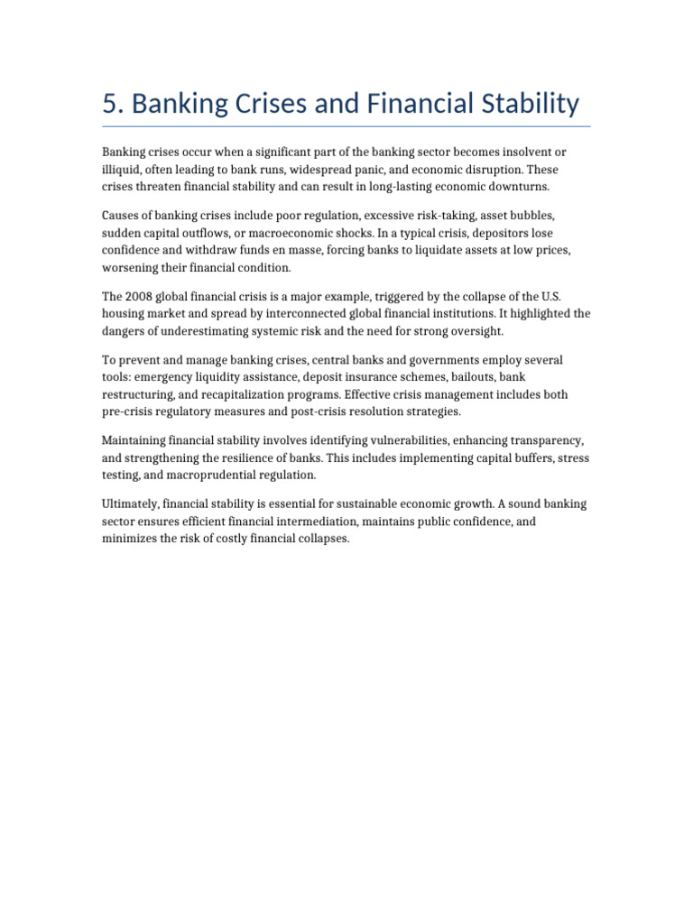More Banking Topic 5 5. Banking Crises and Financial Stability | PDF