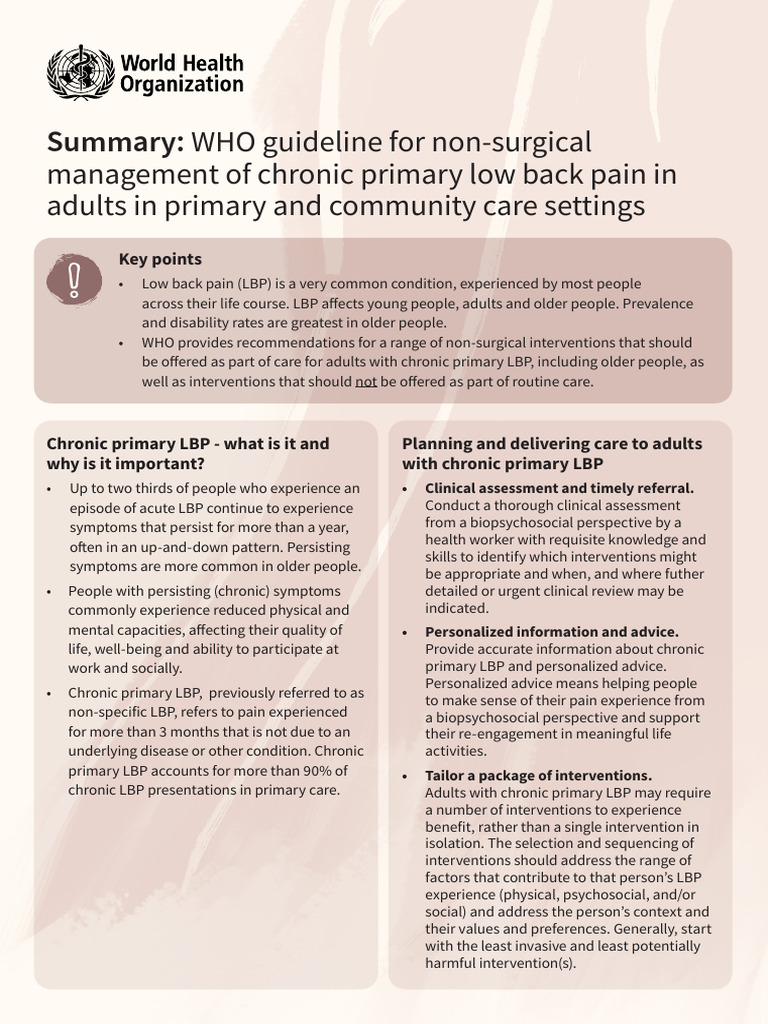 Summary Who Guideline Lower-Back-Pain Brochure v7 | PDF | Low Back Pain ...