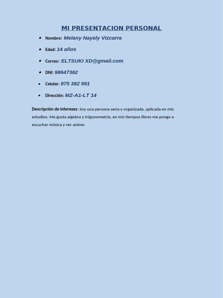 Mi Presentacion Personal | PDF